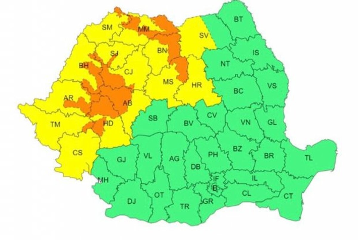 Unde este Cod portocaliu de vreme rea, unde va ploua cu găleata ...